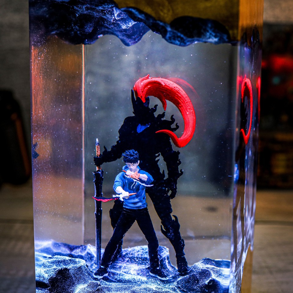 Sung Jinwoo Figure Epoxy lamp, Custom Solo Leveling Sung Jin Woo Night ...