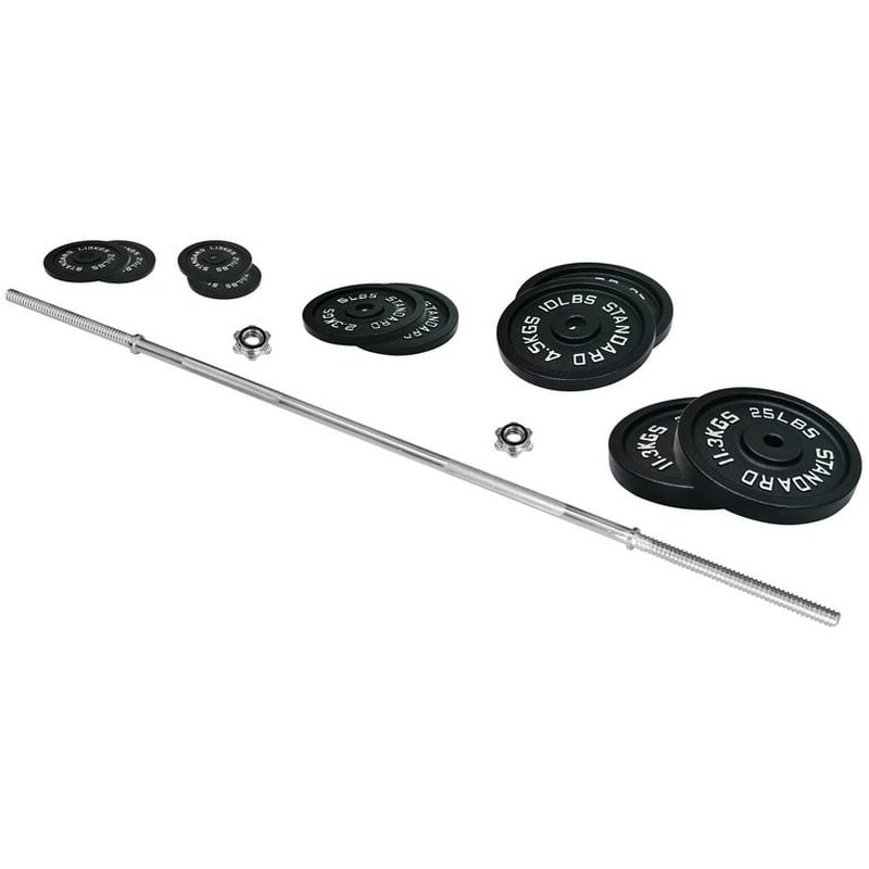 Cast Iron Barbell Weight Standard Plates 5FT 100Lb Set Home Gym Lifting ...