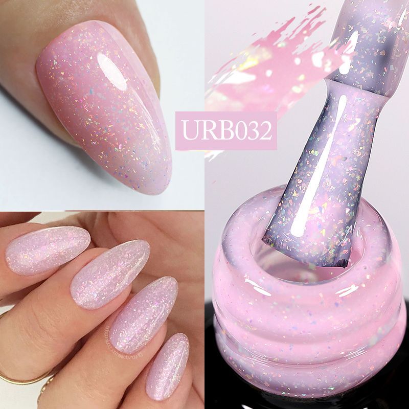 Glitter Rubber Base Gel Aurora Pink Gold Flakes Varnish Soak Off Semi Permanent | eBay