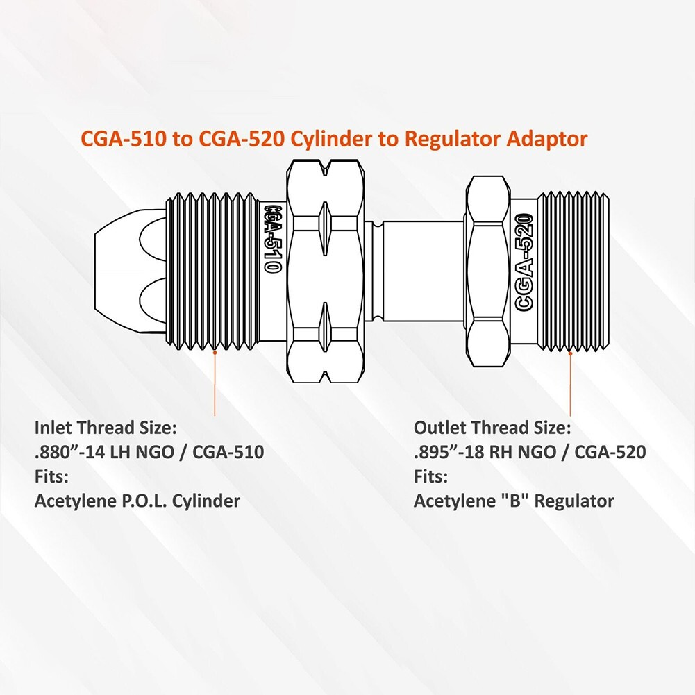 Brass Cylinder To Regulator Acetylene Adaptors CGA-200 CGA-300 CGA-510 ...