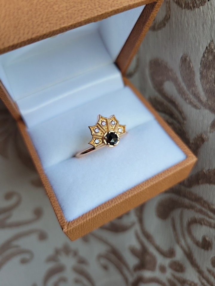 Swank Metalsmithing 14K Rose Gold Black Diamond Purple Diamonds Deco ...