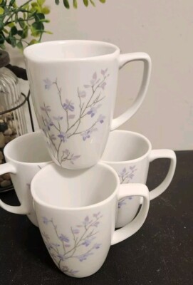 4 Corelle Coordinates Jacaranda (Purple Flowers) Porcelain coffee Cups ...