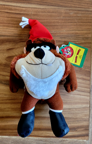 Vintage 1997 Tasmanian Devil Plush Looney Toons Taz Santa Hat BEARD ...