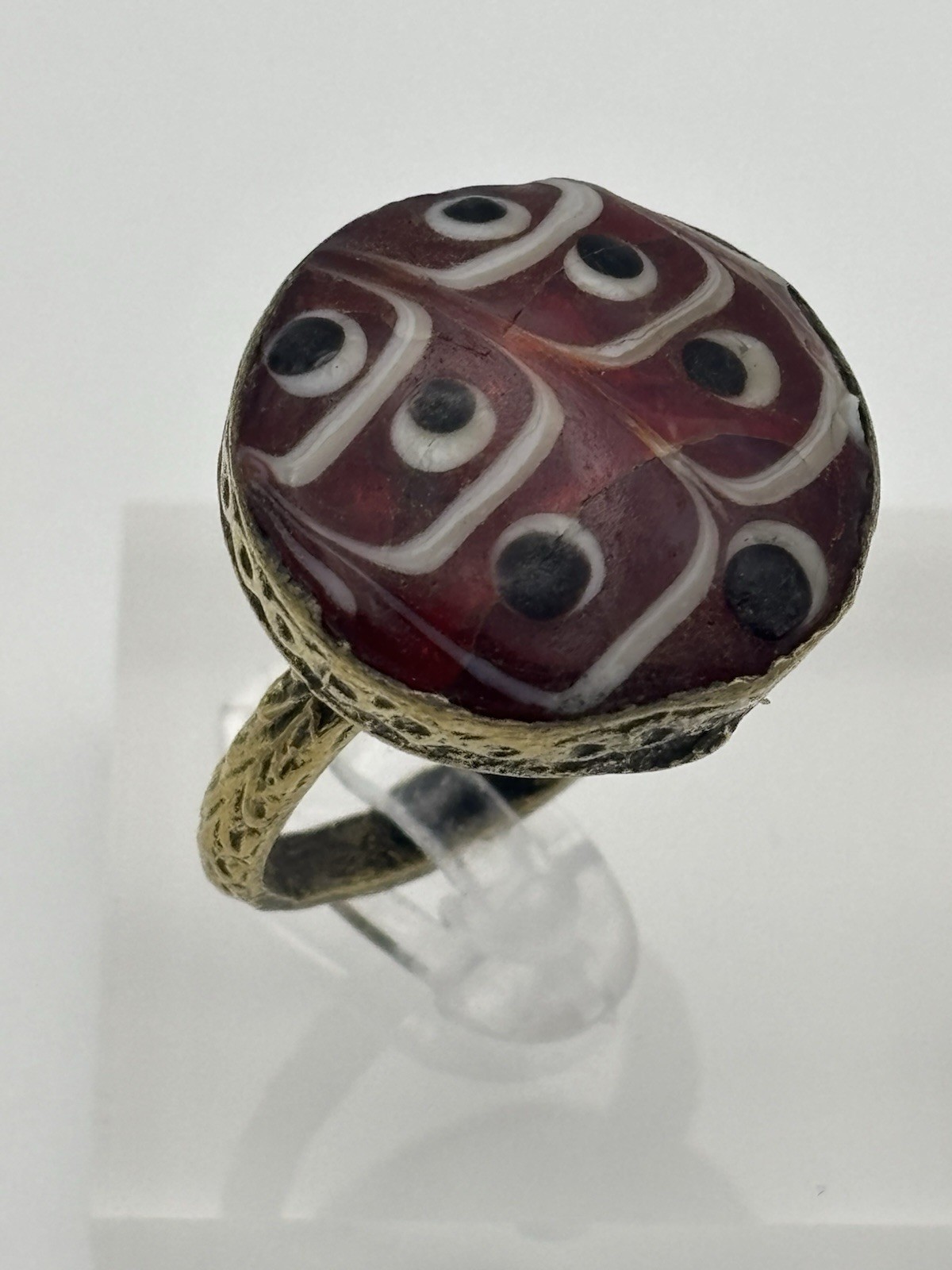 Boho Tribal Eye Ring Red Mosaic Glass Bronze Bezel UK… - Gem