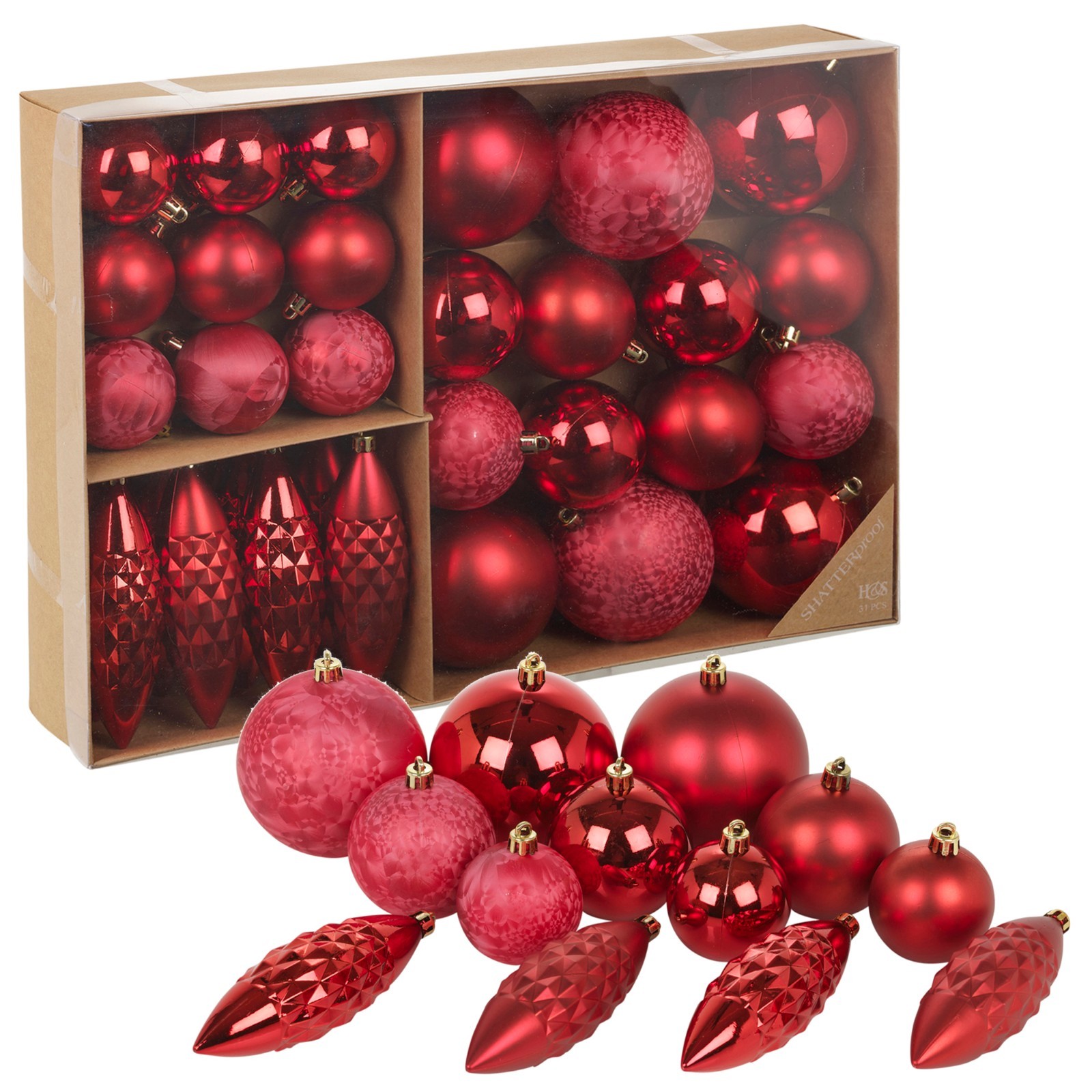 31 Pc Christmas Tree Decoration Baubles Set Shatterproof Ornament Xmas ...