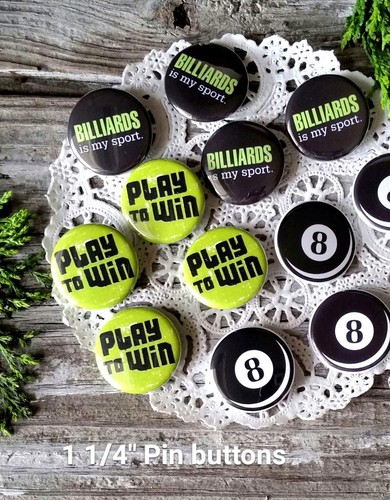 12 Billiards Pins * 1 1/4" PINBACK Buttons 8 ball Team Party Favors USA ...