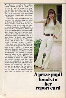 1972 TV ARTICLE ~ JUDY STRANGIS is HELEN LOOMIS on ROOM 222 SERIES | eBay