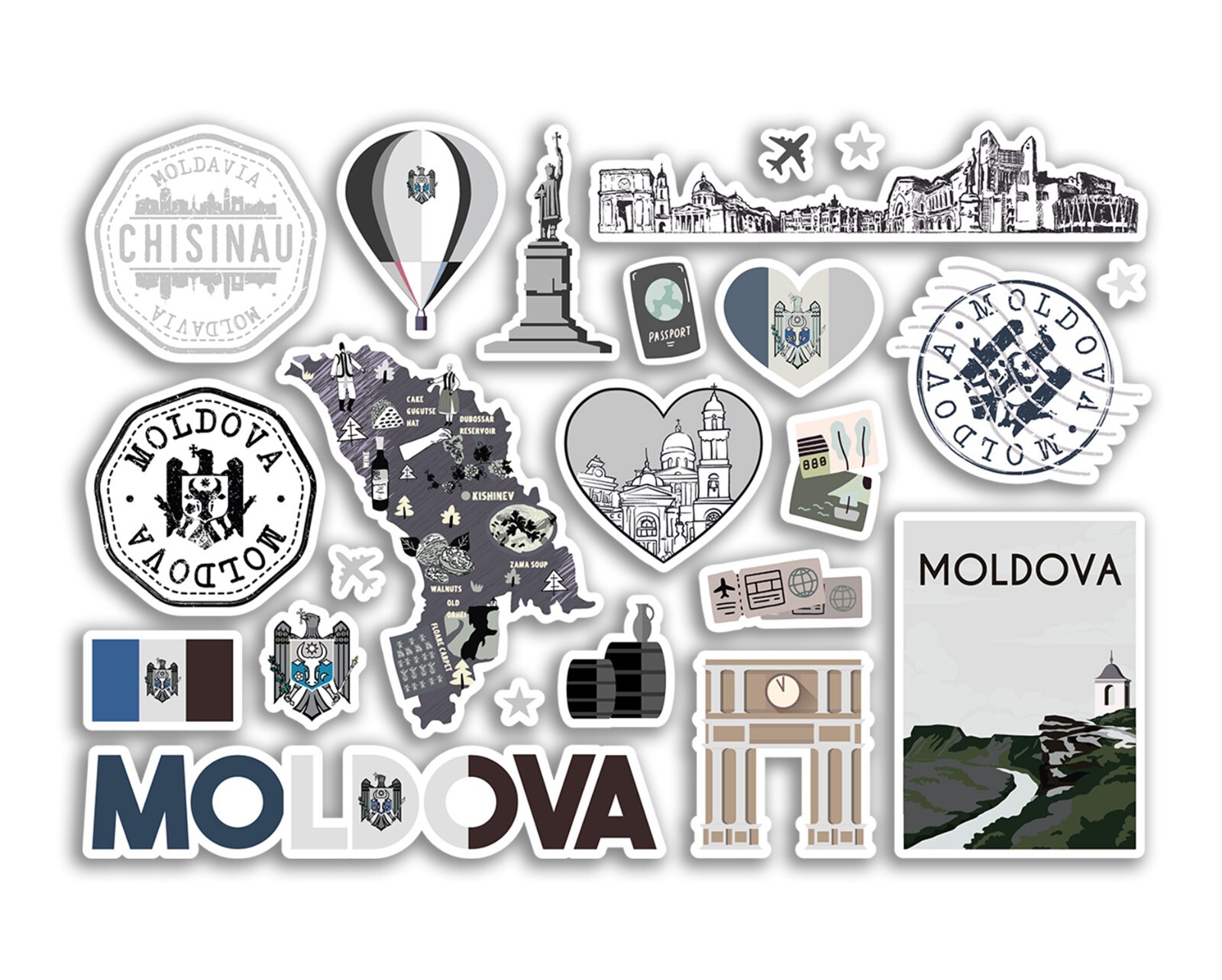A5 Sticker Sheet Moldova Vinyl Stickers - Landmarks Holiday Flag Travel ...