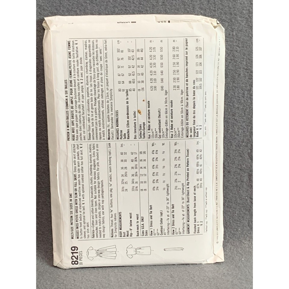 Simplicity "It's So Easy" Dress Pattern #8219 Size 6-18 | eBay