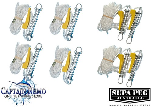 SUPA PEG 4 X SINGLE AND 2 X CORNER DOUBLE GUY ROPES TRACE & SPRING TARP ...