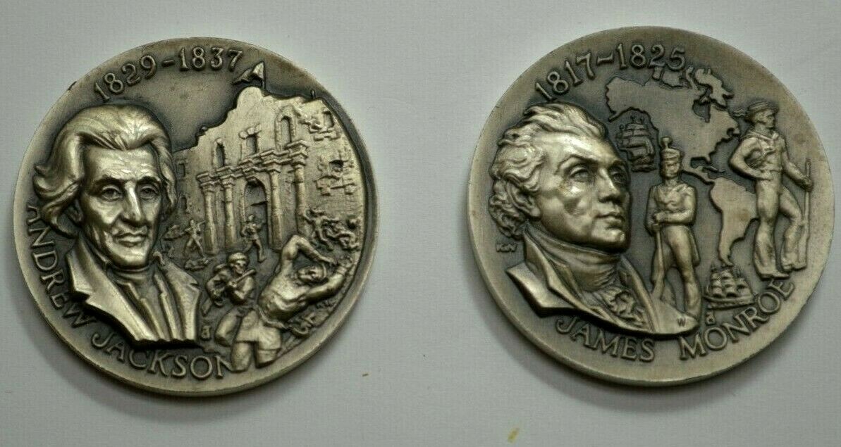 TWO WITTNAUER PM GUILD STERLING SILVER PRESIDENTIAL SERIES COINS MINTED ...