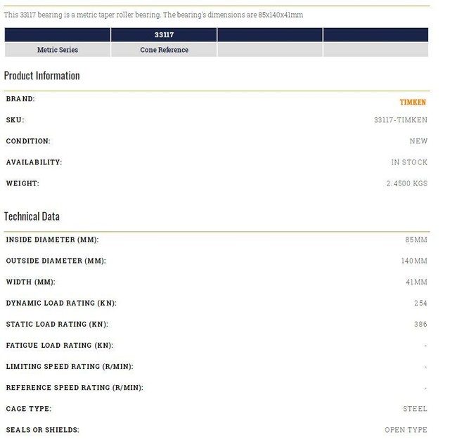 Timken 33117 Taper Roller Bearing 85x140x41mm for sale online | eBay