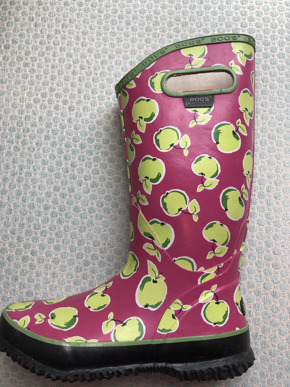 BOGS PINK Green APPLE Fruit Boots Womens 6 Girls 4 EU 37 Rubber ...
