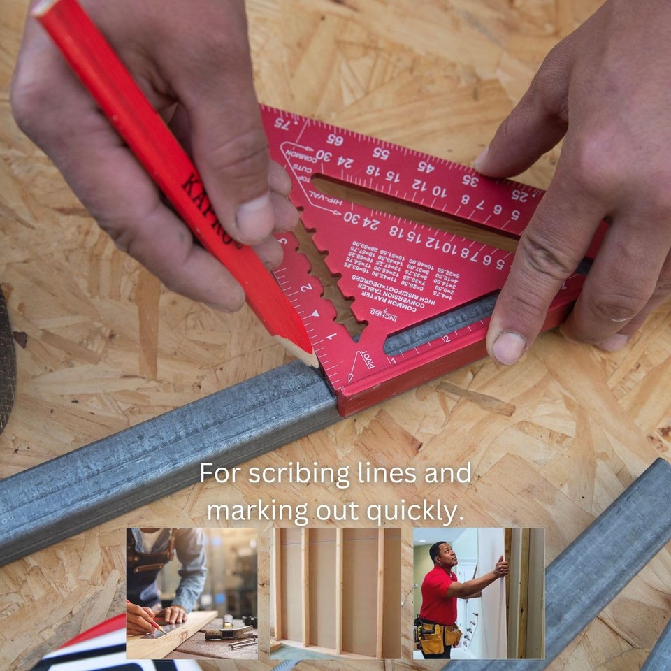 Kapro 446 Anodized Rafter Square 12in w/ Conversion Table Protractor ...