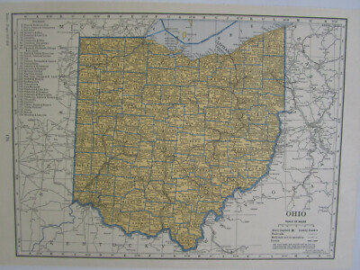 OH ND Vintage 1934 OHIO RAILROAD Map TOLEDO ANGOLA & WESTERN RR or ...
