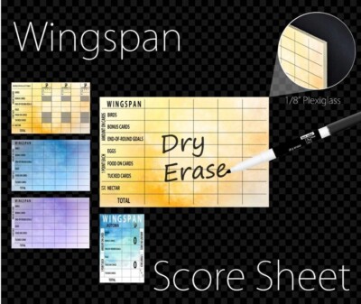 Hard Acrylic Wingspan Score Sheet for Original Game Dry Erase, Reusable ...