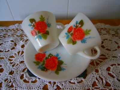 JAJ Pyrex England 1960s *COUNTRY ROSE* 2 Cups and small Plate . | eBay ...