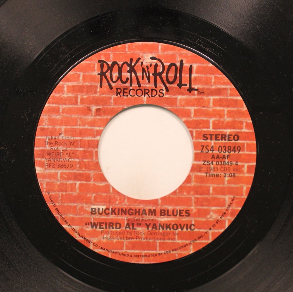 Rock 45 "Weird Al" Yankovic - Buckingham Blues / Ricky On Rock'N'Roll ...