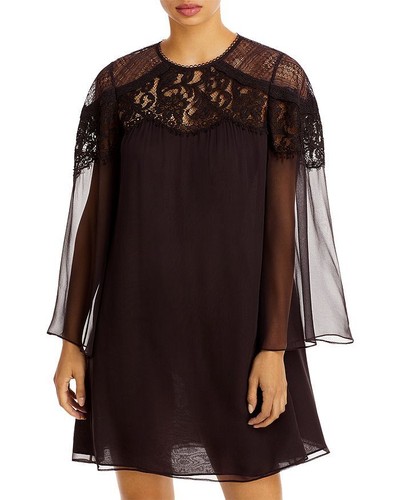 Rebecca Taylor Peat Brown Chiffon and Lace Long Sleeve Mini Dress SZ 16 ...