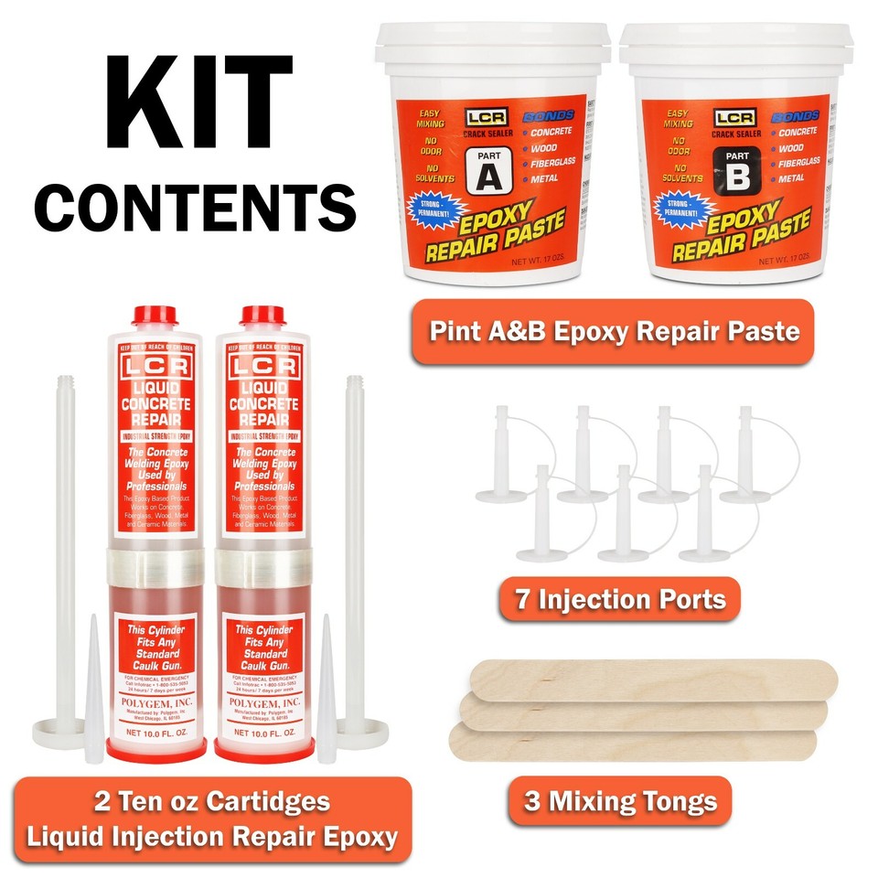 Polygem LCR Epoxy Concrete Crack Repair Kit – 7 Injection Ports & Paste ...
