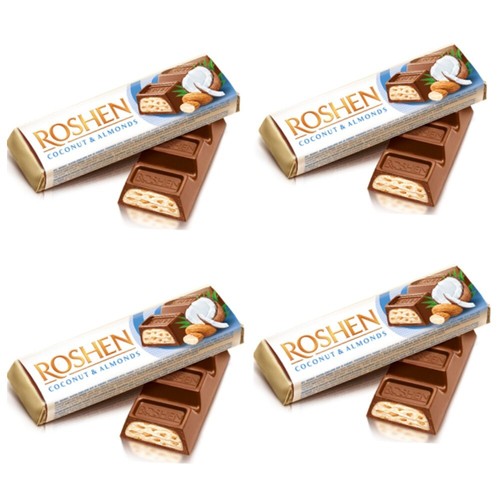 4PCS Ukrainian Candy Sweets ROSHEN Milk Chocolate Bars with Coconut ...
