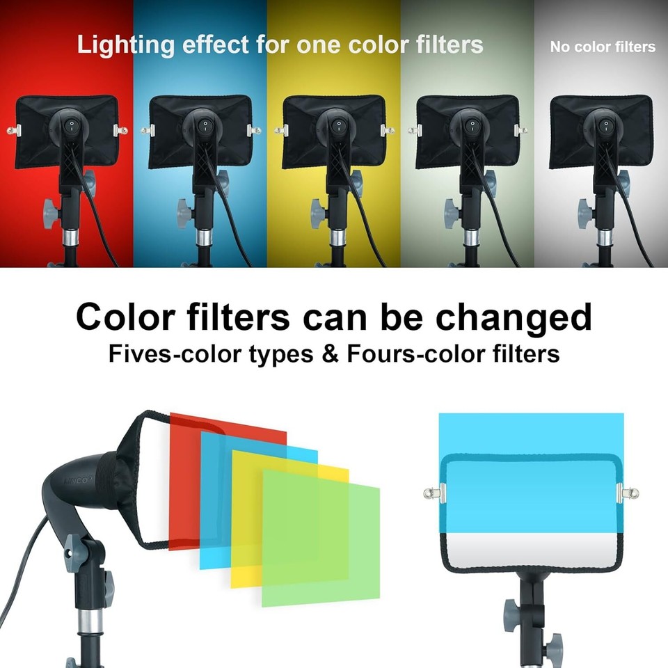 2 Pack LED Video Light Photography Lighting Kit with Tripod & Colored ...
