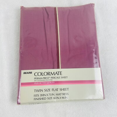 Vintage Sears Mauve Clover Perma Prest Percale Colormate Twin Flat ...