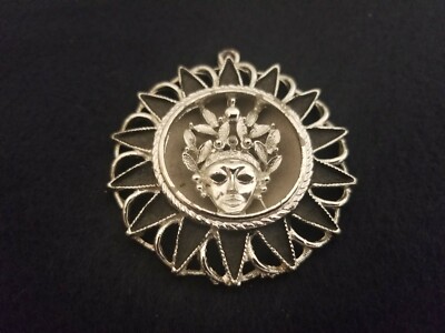Vintage Greek Mask Pendant Metallic Silver Color 2'' | eBay