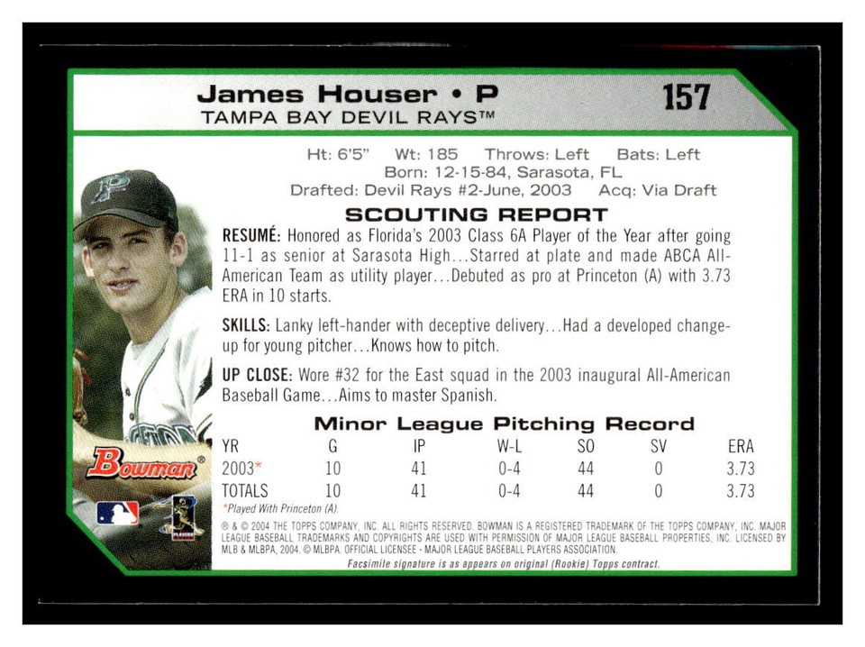 2004 Bowman #157 James Houser - Tampa Bay Devil Rays | eBay
