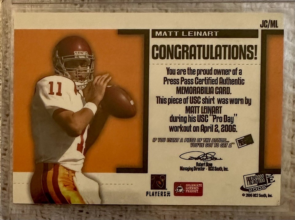 2006 Press Pass SE Game-Used Matt Leinart #JC/ML Rookie RC | eBay