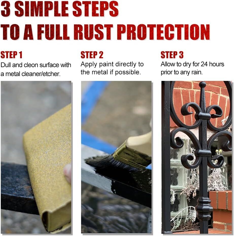 2-in-1 Rust Converter & Metal Primer Gloss Black, Rust Preventive Paint ...