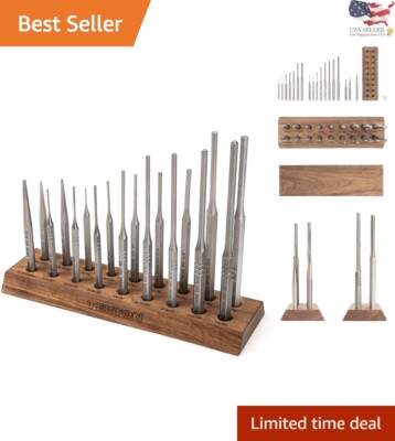 Premium Gunsmith Punch Set with Walnut Block - 18 Piece Precision Steel ...