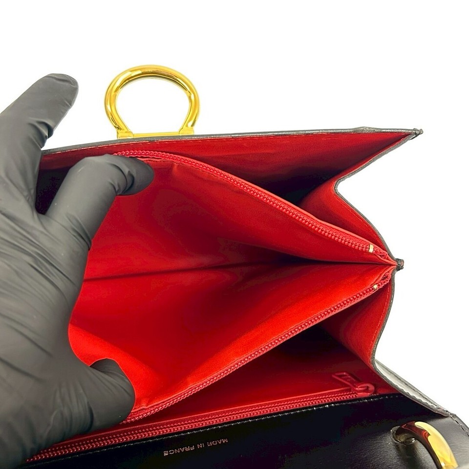 Celine Vintage Leather Handbag Black Dust Bag Logo Metal Fittings Used ...