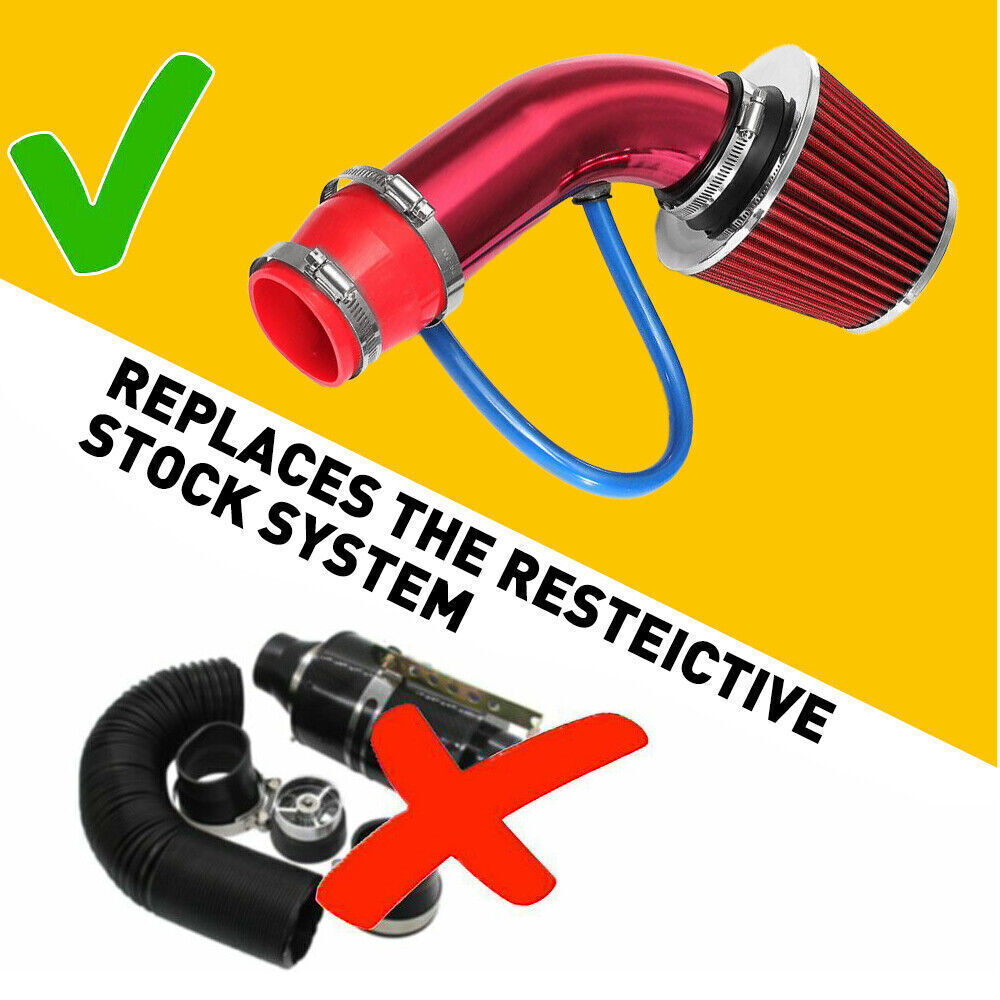 Red Car Cold Air Intake Filter Induction Pipe Kit 76mm High Flow Hose ...