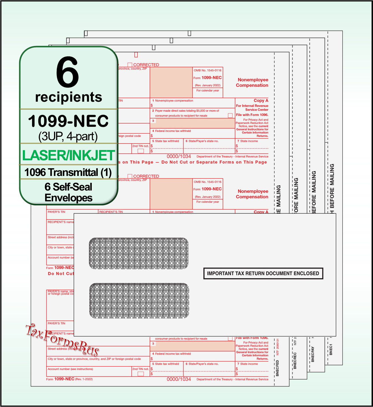 2023 IRS TAX FORMS KIT:: 1099-NEC Laser 6 recipients +envelopes +(1 ... 2023 IRS TAX FORMS KIT:: 1099-NEC Laser 6 recipients +envelopes +(1 ...