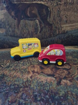 2 Toddler McDonalds Toy Fisher Price Little People School Bus Red Car ...