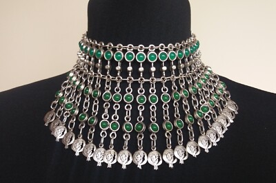 Half Moon Neck Chrysolite Pomegranate Drop Coin Statement Necklace | eBay
