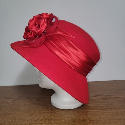 Vintage Ladies Red Hat Society Hat Wool Felt Red & Beautiful OS | eBay