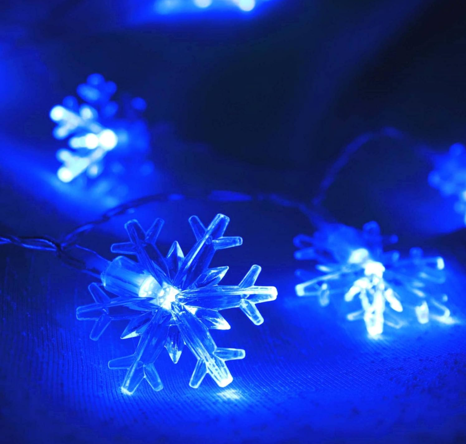 Christmas Snowflake String Lights, 20 FT 40 LED Battery Operated Blue ...