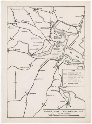1944 WWII Boston MA Railroad Switching District Map Maine NYC NYNH ...