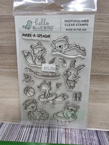 Hello Bluebird COME ON IN Stamp Set bear raccoon rabbit pool splash ...
