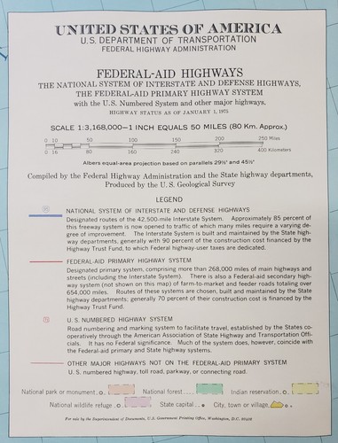 US DOT Federal-Aid Highways MAP 1975 National System of Interstate ...