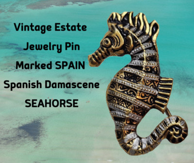 Vintage Marked SPAIN Estate Jewelry Pin-Spanish Damascene SEAHORSE | eBay