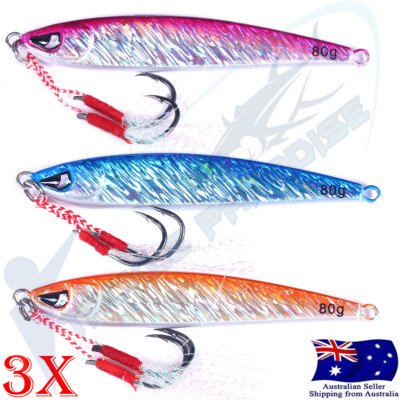 3x Metal Jigs Fishing Lure 80g Jig Lures Kings Snapper Jigging Micro ...