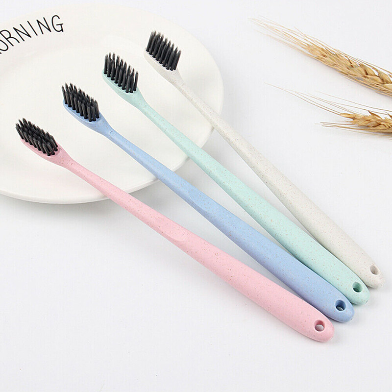 10Pcs Soft Bamboo Charcoal Toothbrush Travel Wheat Straw Soft-bristle ...