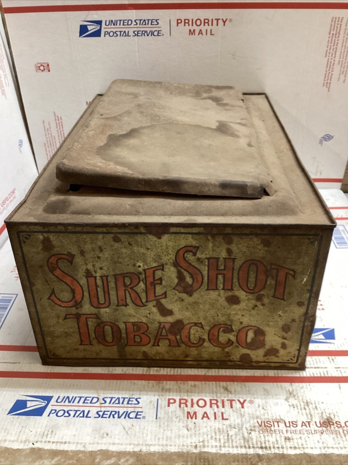 Antique Sure Shot Tin Tobacco advertising Cigar Humidor Primitive ...