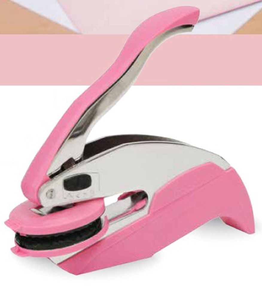 Custom Address EMBOSSER PINK IDEAL Hand Press Round Family Name ...
