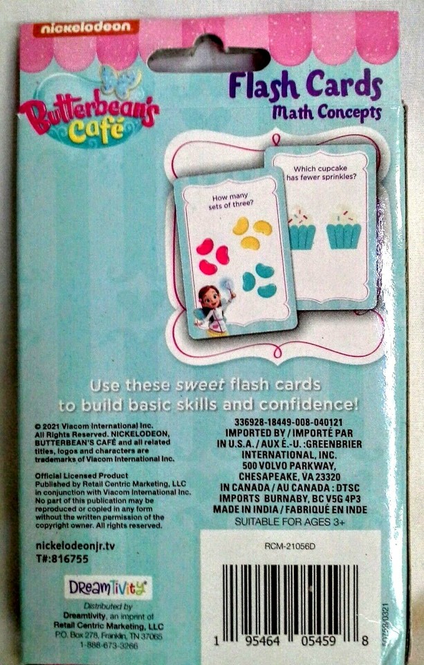 Nickelodeon Butterbean Cafe Math Concepts Flash Cards Pre-K NEW! | eBay