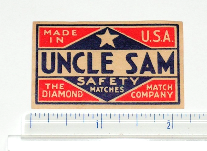 Vintage NOS Matchbox Label Uncle Sam Safety Matches New Old Stock U.S.A ...
