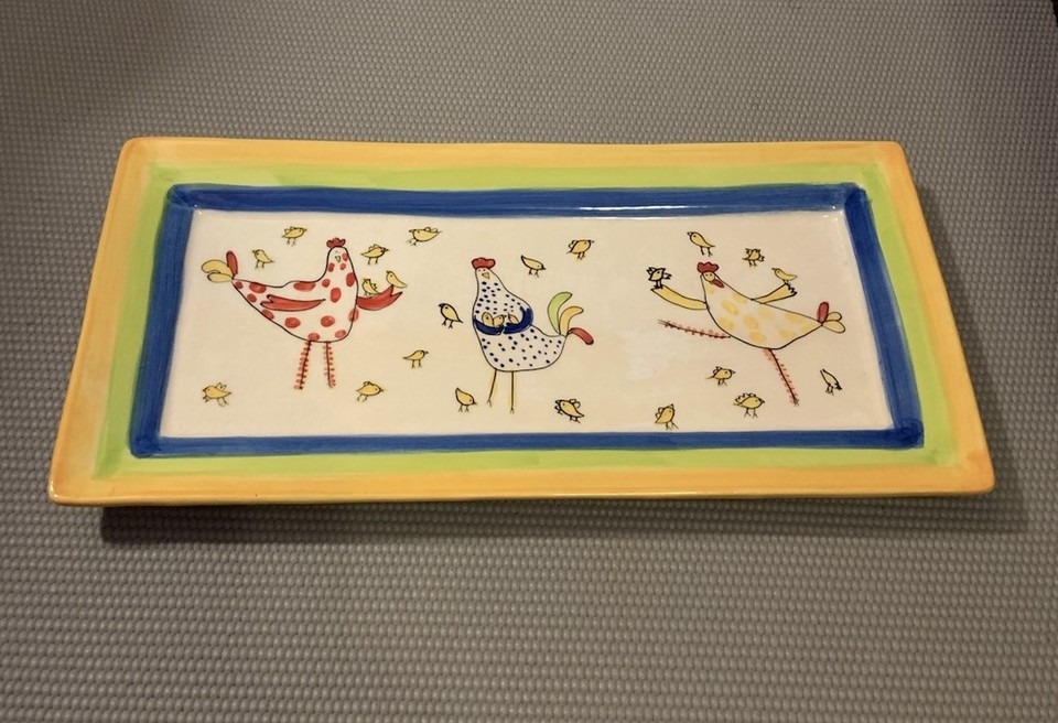 Vintage Rectangular FORESIDE Serving Platter Hen Chick Chicken Farm ...